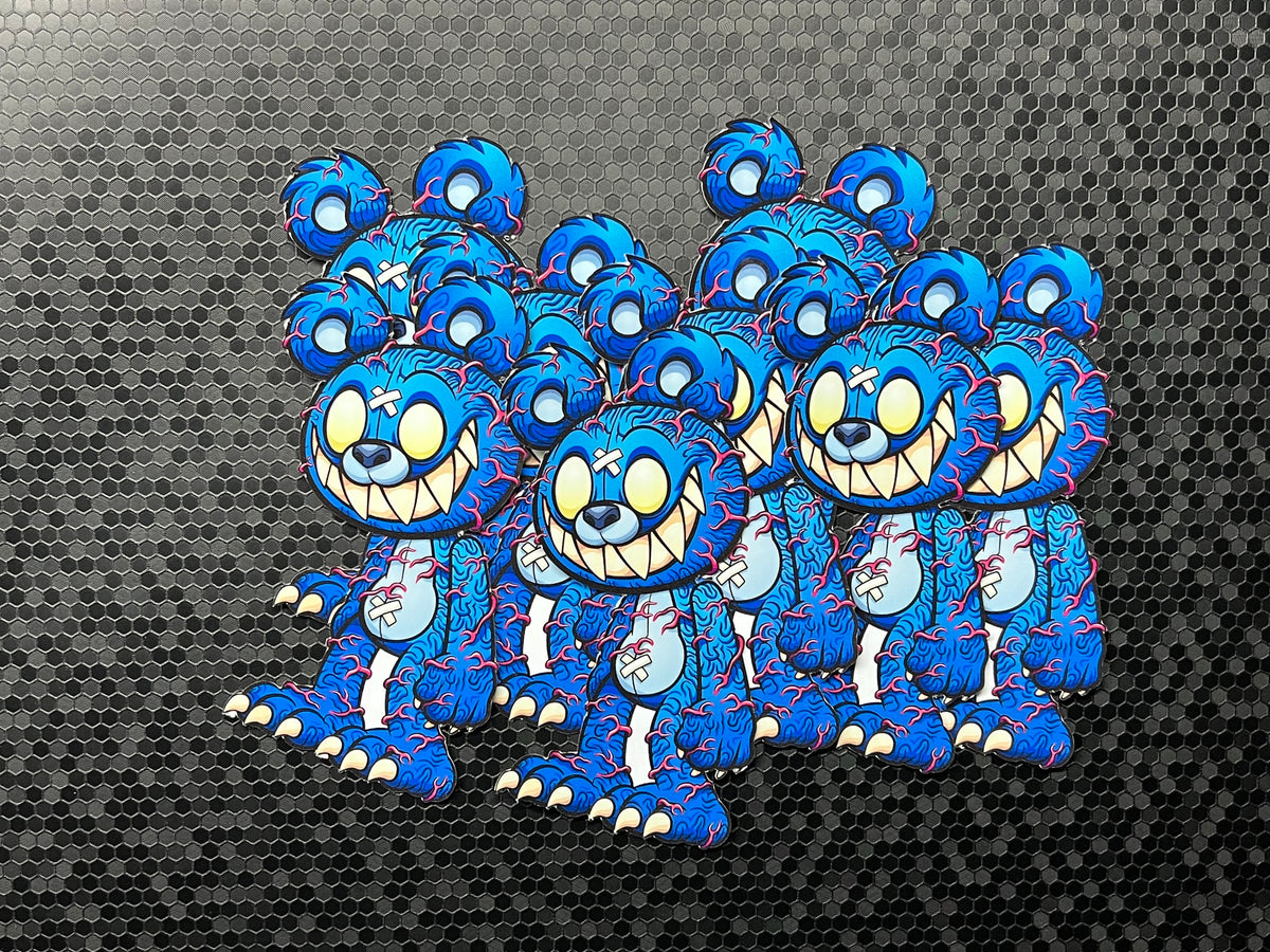 Scary Blue Teddy Bear With Red Veins Popping Out Sticker Extra Ordinary Decals