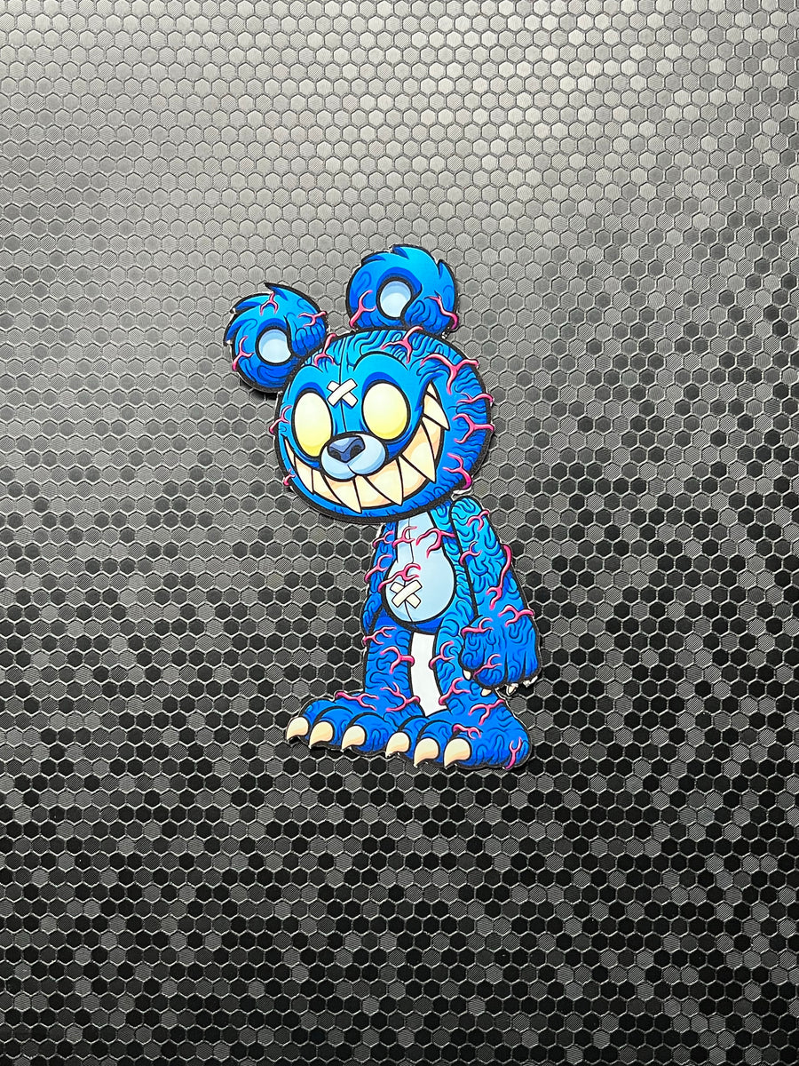 Scary Blue Teddy Bear With Red Veins Popping Out Sticker Extra
